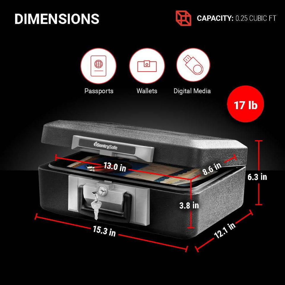 Home Safes Lock Boxes 1160 Fire-Resistant Box Safe w/Key Lock 0.25 cu ...