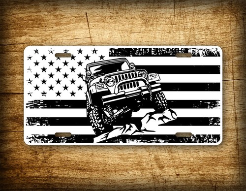 Black And White American Flag License Plate 4x4 Offroad Climbing Rocks ...