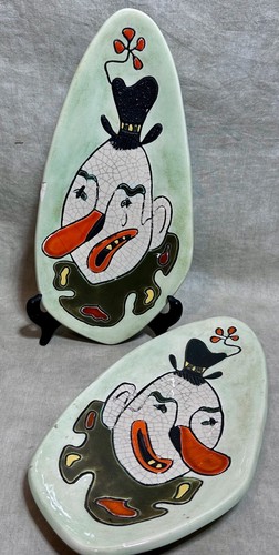 Unusual Pair Mid Century Modern Art Pottery Retro Clown Trays Bowl ...