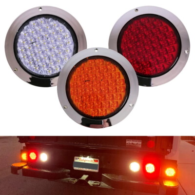 2pcs 4" Chrome 16LED Round Truck Trailer Tail Stop Turn Brake Lights ...