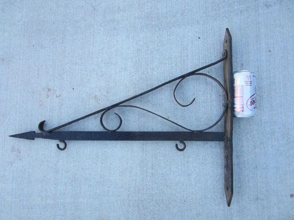 large antique HAND FORGED WROUGHT IRON double sided SIGN HANGER BRACKET ...
