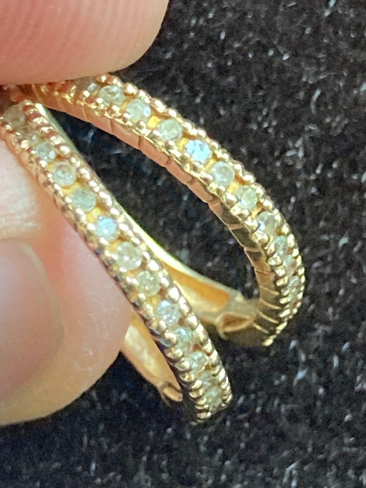 Beautiful 10K Solid Gold Diamond Studded Hoop Earrings | eBay