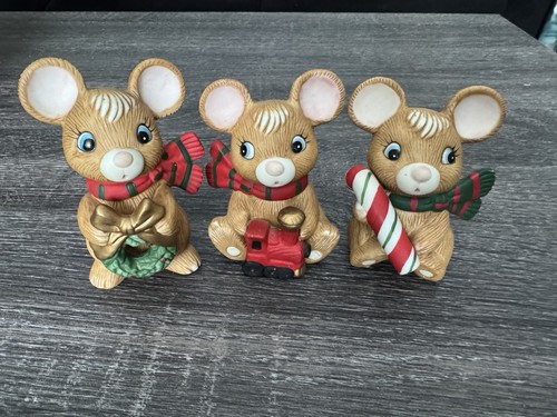 Homco Christmas Trio 3 Piece Mouse Mice Set Porcelain Figurines #5210 ...