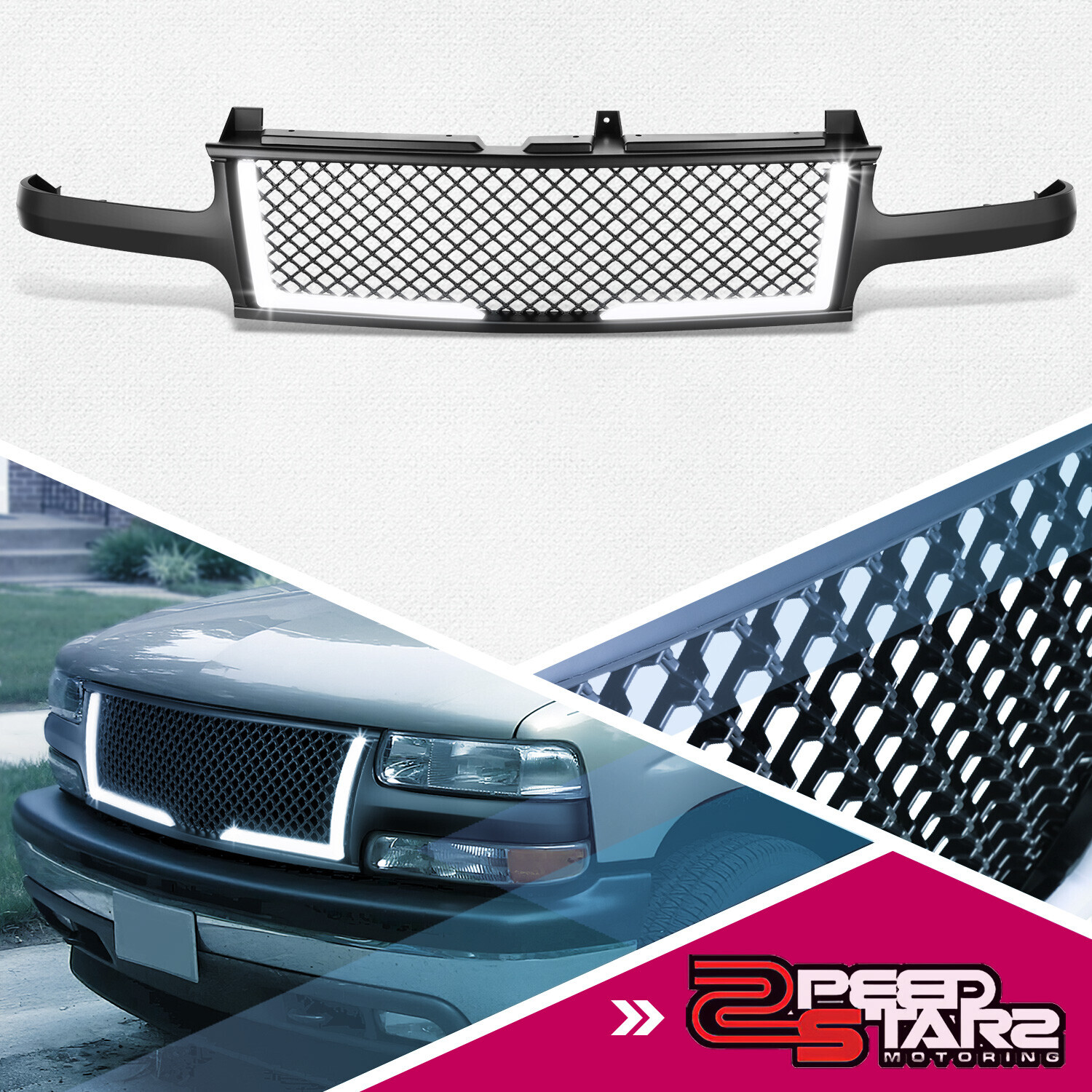 MATTE MESH STYLE GRILLE GRILL W/LED DRL REPLACE FOR 1999-2006 SILVERADO ...