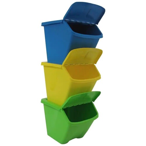 30 Gal. Recycling Bin 3-Pack Multi-Color Stackable Outdoor Angled-Lid ...