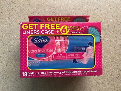 Saba Ultra Invisible 18ct Pads + Linercase + 6 Ultra Thin Pantiliners ...