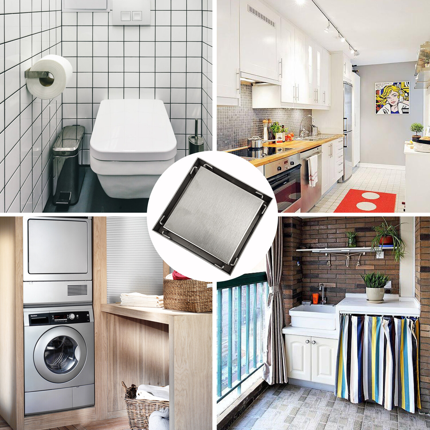 100mm Tile Insert Square Smart Floor Grate Waste Drain Silver Shower ...