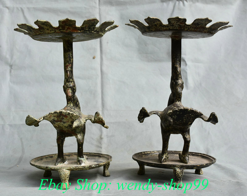 Old China Bronze Ware Gilt Dynasty Palace Crane Stand Base Candlestick ...