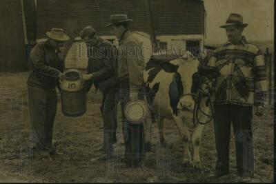 1957 Press Photo Farmers dump milk during milk strike in New York ...