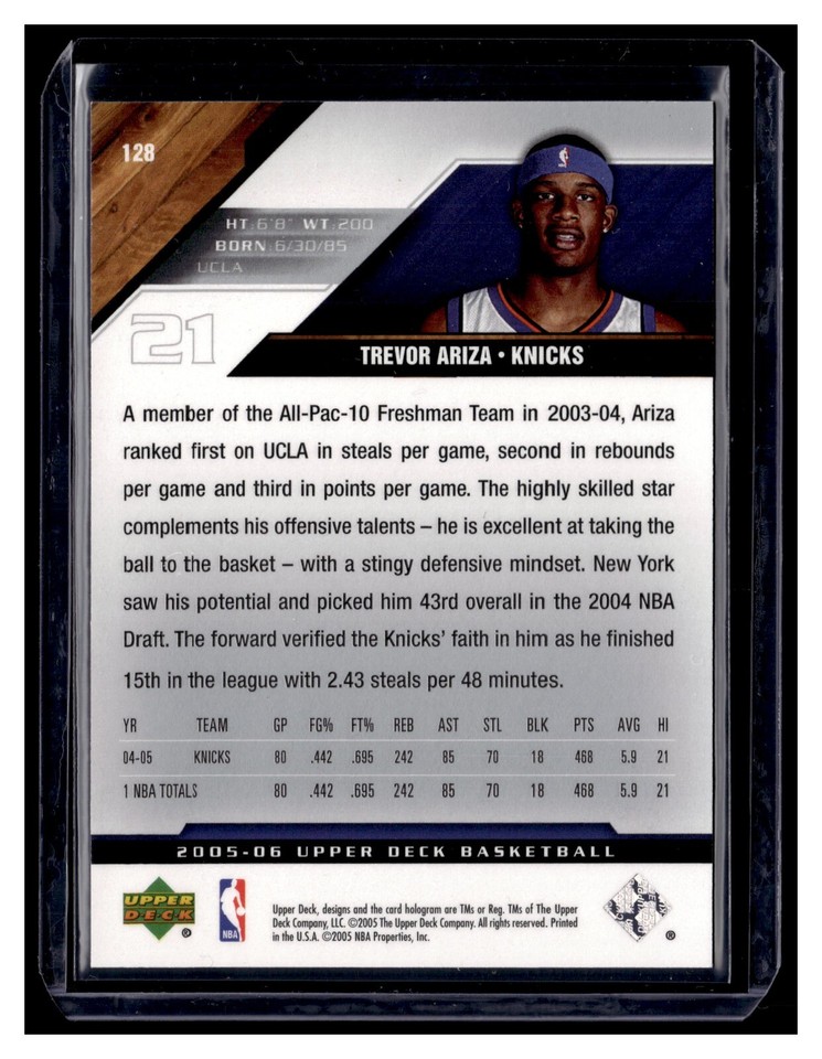2005-06 Upper Deck Trevor Ariza UD Exclusives /100 #128 New York Knicks ...