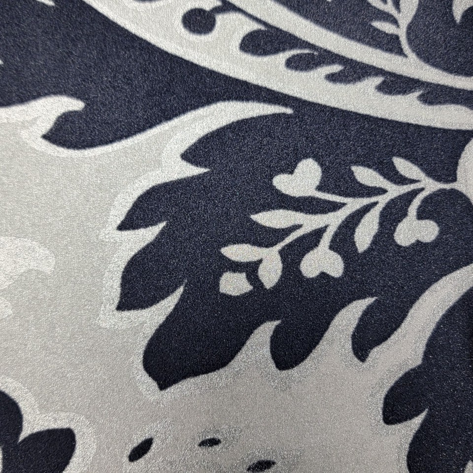 Wallpaper flocking navy blue silver gray metallic Flocked damask velvet flock 3D | eBay
