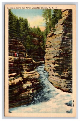 Postcard: NY Looking Down The River, Ausable Chasm, River, New York ...