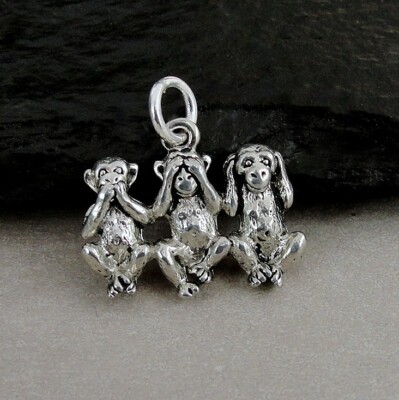 Silver Three Wise Monkeys Charm - See Hear Speak No Evil Charm - Monkey ...