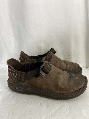 Chaco Pedshed Chocolate Brown Leather Clog Buckle Ankle Strap Slip On ...
