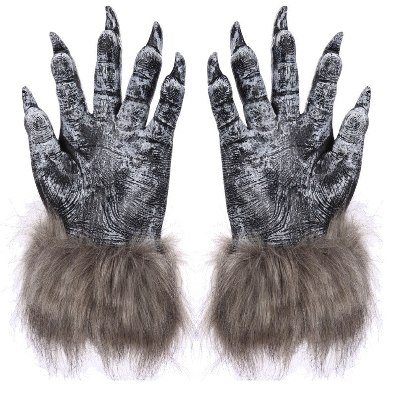 Mens Halloween Horror Werewolf Big Bad Wolf Hands Gloves Costume ...