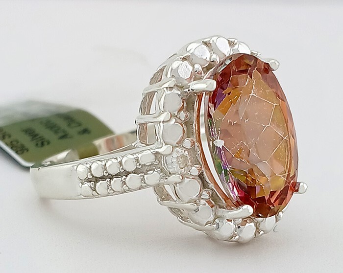 LAB CREATED 6.25 Cts AZOTIC TOPAZ & GENUINE DIAMOND RING .925 SILVER ...