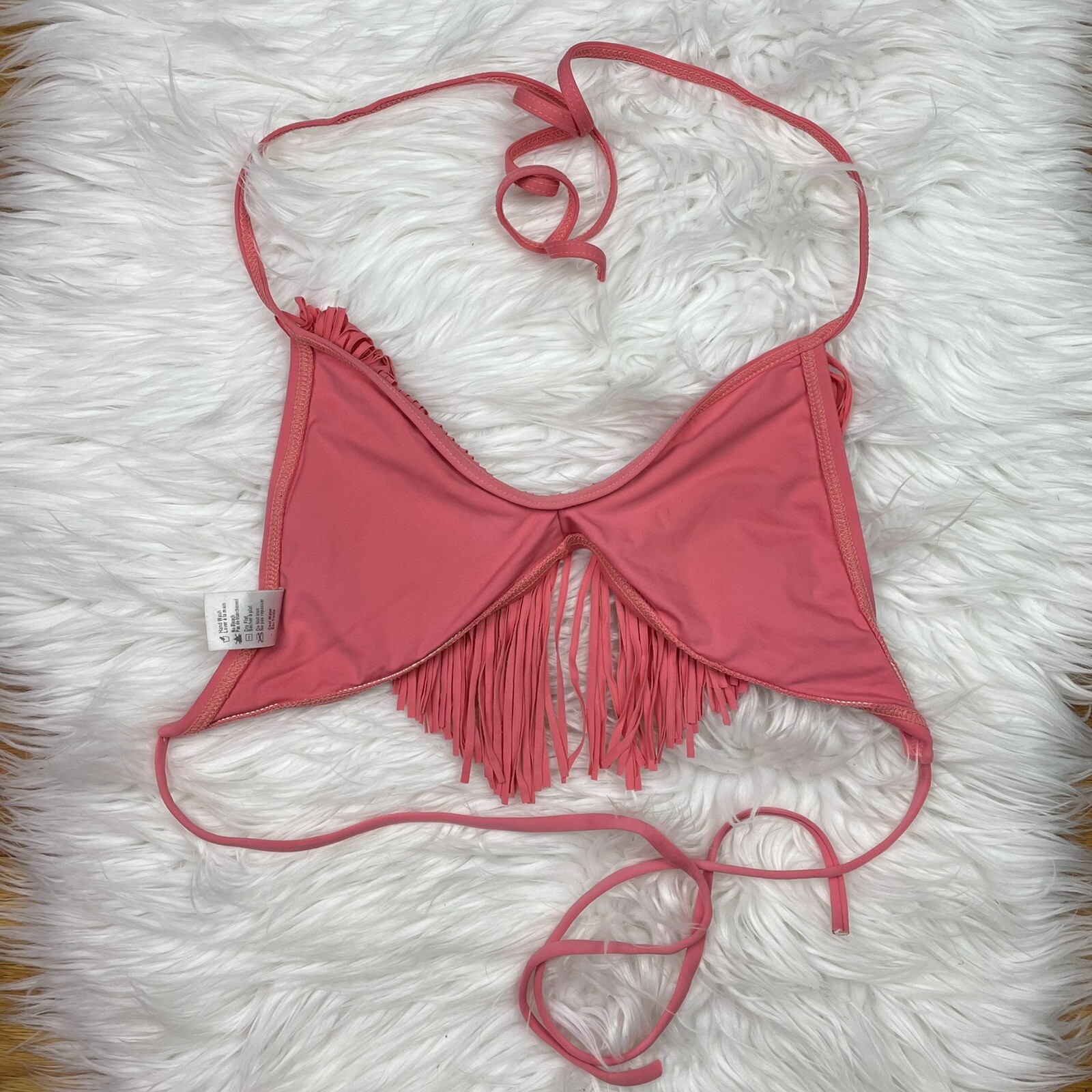 L*Space Audrey Fringe Triangle Swim Halter Top Waterm… - Gem