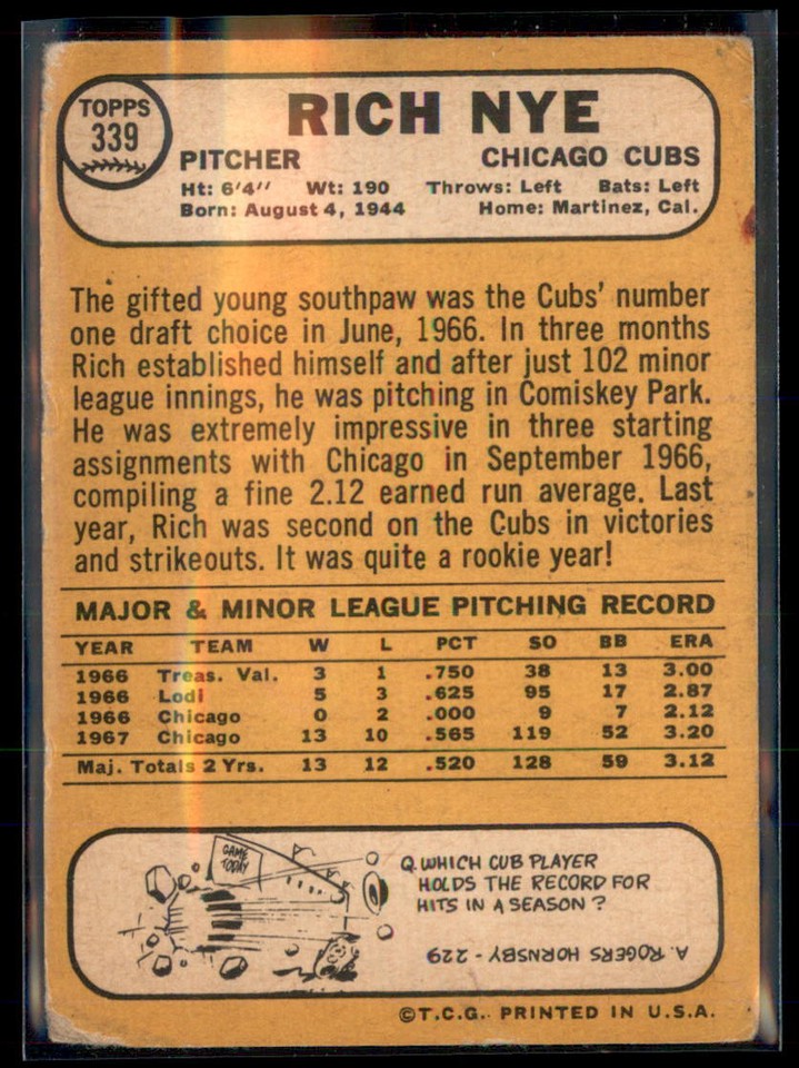 1968 Topps #339 Rich Nye | eBay