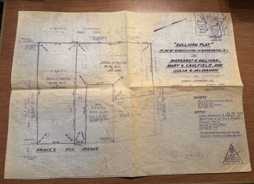 VINTAGE SULLIVAN PLAT BARRINGTON RHODE ISLAND PRINCE'S HILL AVE SURVEY ...