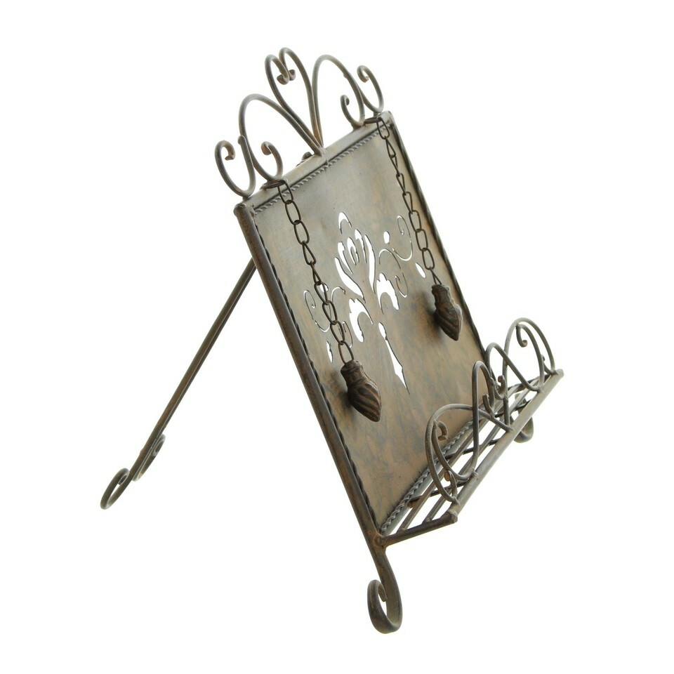 Antique Metal Cookbook Stand ~ Book Holder ~ Easel w/ Weighted Chains ...