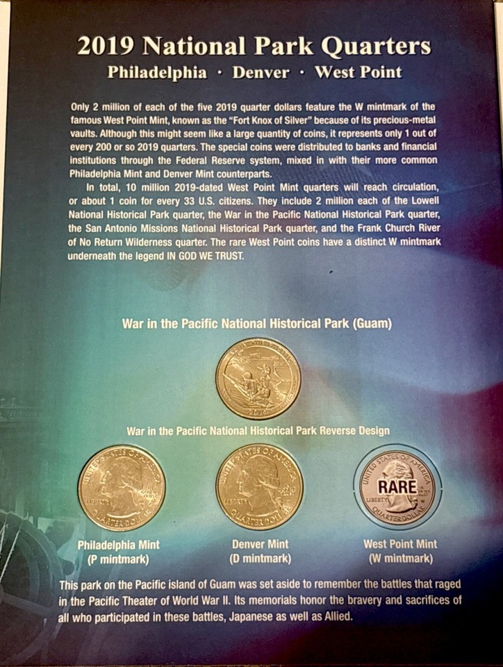 2019 National Park Quarters P, D & W Mint Set Includes All 5 West Point ...
