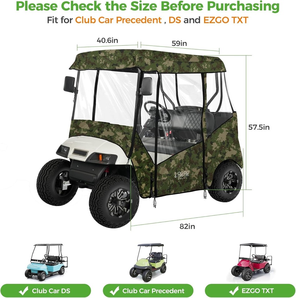 Universal Golf Cart Driving Enclosure for Club Car EZGO TXT 2 Passenger ...