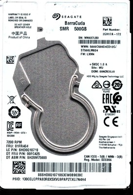 ST500LM034 P/N: 2GH17A-172 F/W: LXM4 S/N: WN93 WU 500GB NOV 2020 CHINA ...