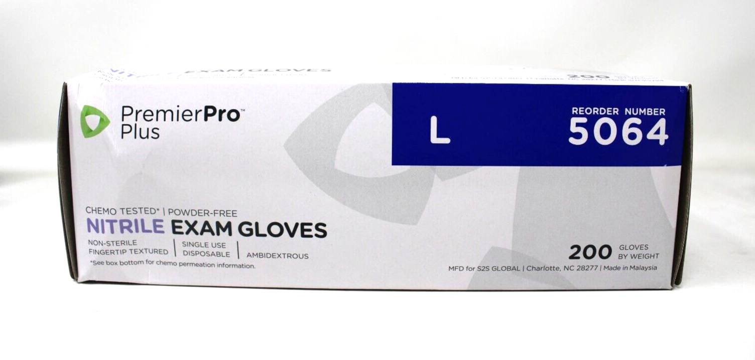 S2S Global 5064 PremierPro Powder free Nitrile Exam Gloves Large - 200 ...