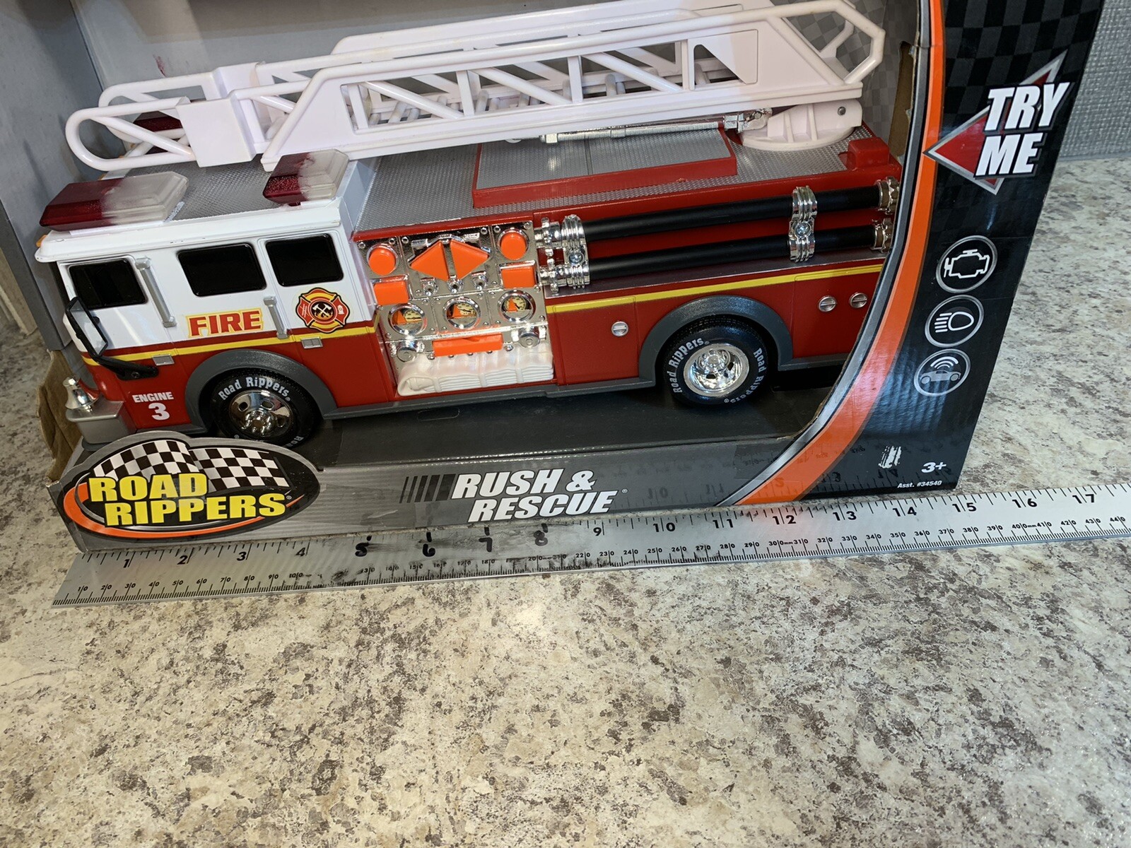 Road Rippers Rush Rescue Fire Truck 14" Hook Laddar Siren Toy Red 34555 ...
