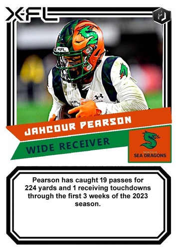 ACEO JAHCOUR PEARSON SEATTLE SEA DRAGONS CUSTOM HAND MADE ART CARD XFL ...