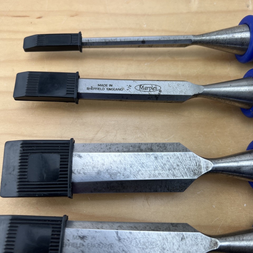 Marples 5 Piece Blue Cushion Handle Bevel Edge Paring Chisel Set Sheff ...