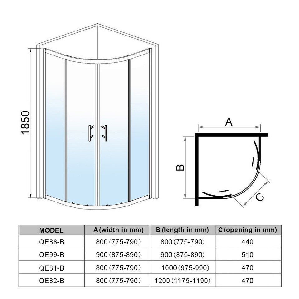 Black Frame Quadrant Shower Enclosure And Tray 800/900/1000/1200mm ...