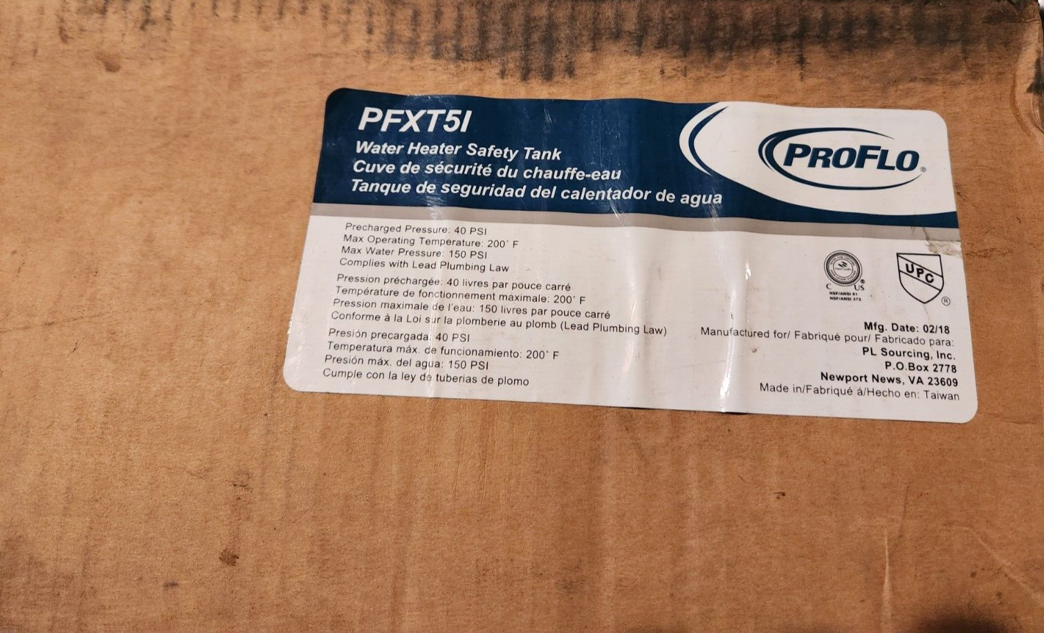 Proflo PFXT5I Hot Water Heater Thermal Expansion Tank 2.1 Gallon NEW ...