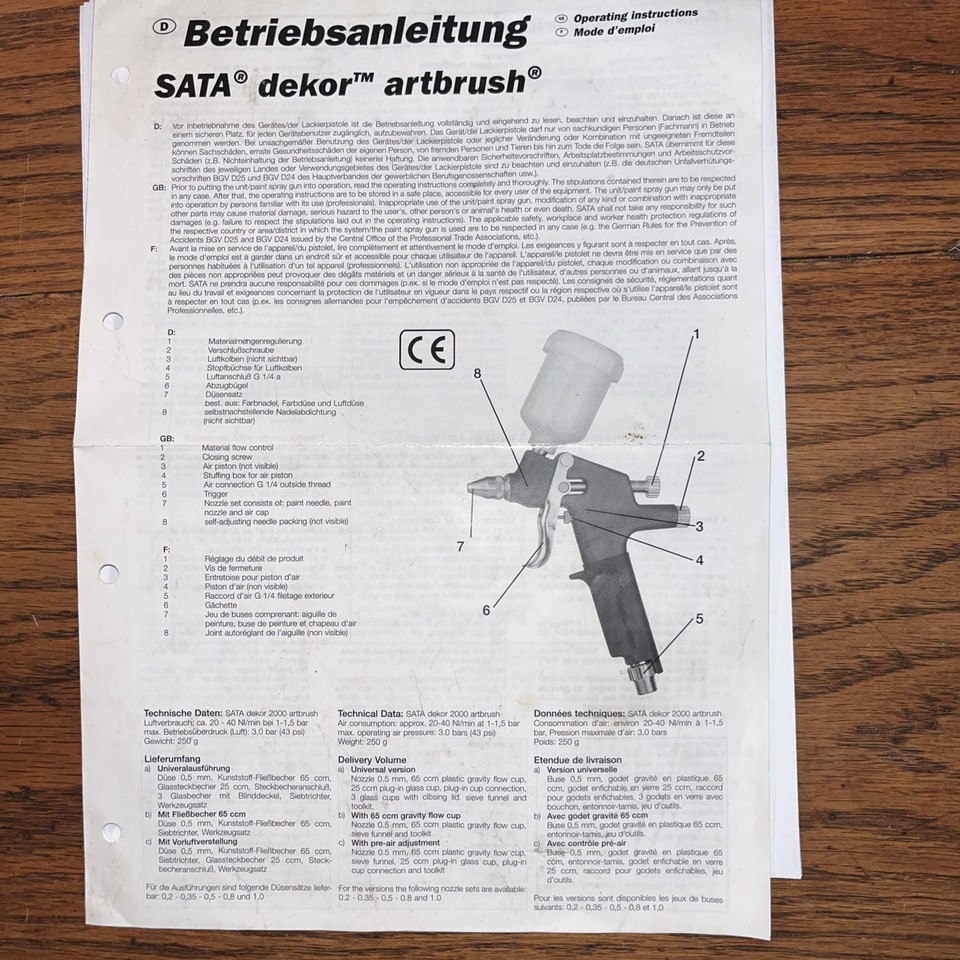SATA Dekor 2000 HVLP - 0.5 Art Brush Spray gun Made in Germany w extras ...