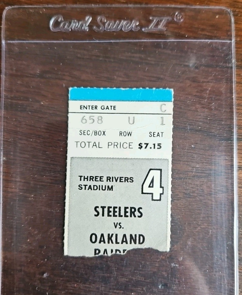 1974 Steelers Raiders Ticket Stub - Terry Bradshaw Replaces Gilliam as ...