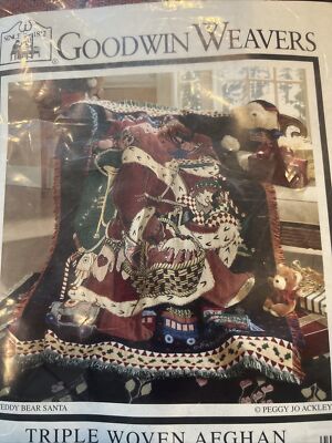 Goodwin Weavers Cotton Tapestry Fringe Throw Blanket Teddy Bear Santa ...
