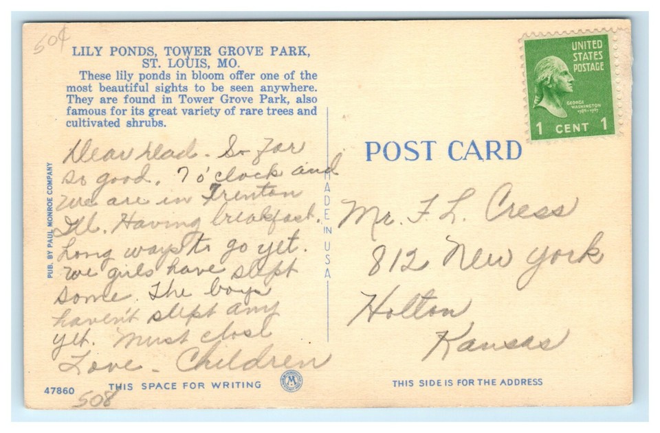 POSTCARD Lily Ponds Tower Grove Park St Louis Missouri In Bloom Yellow ...