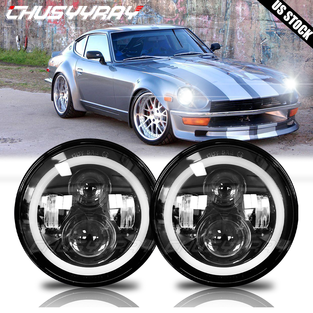 Black Pair 7inch Round LED Headlights Hi/Lo Beam For Datsun 280ZX/240Z ...