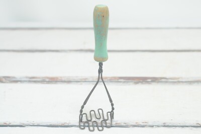 Rare Vintage . Blue Potato Masher Vintage Blue Wooden Handle Kitchen ...