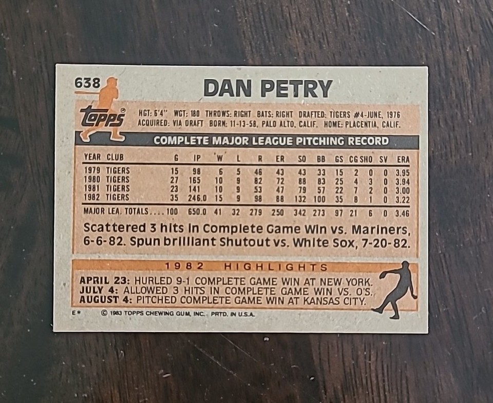 1983 Topps Dan Petry #638 Detroit Tigers | eBay