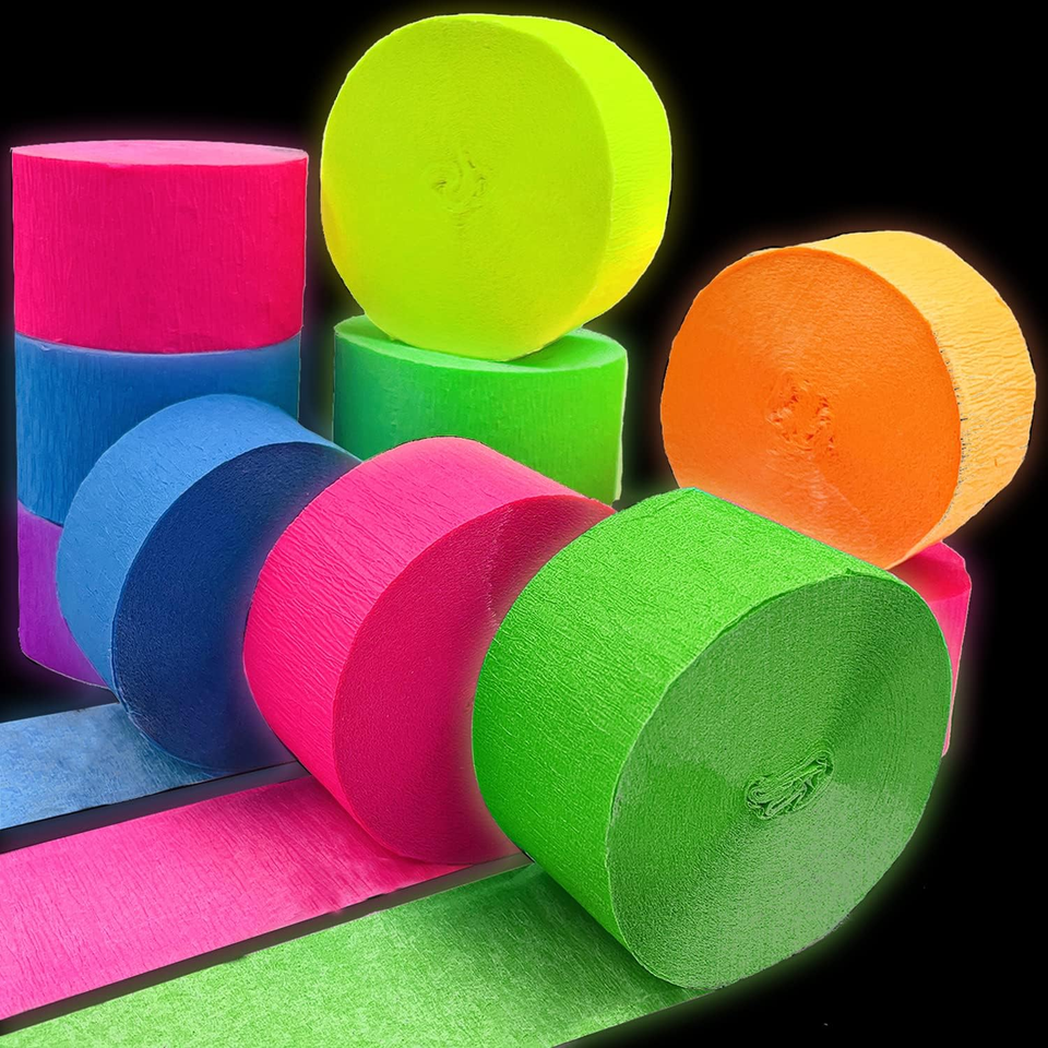 600 Feet Glow Crepe Paper Streamers UV Glow Party Neon Streamer ...