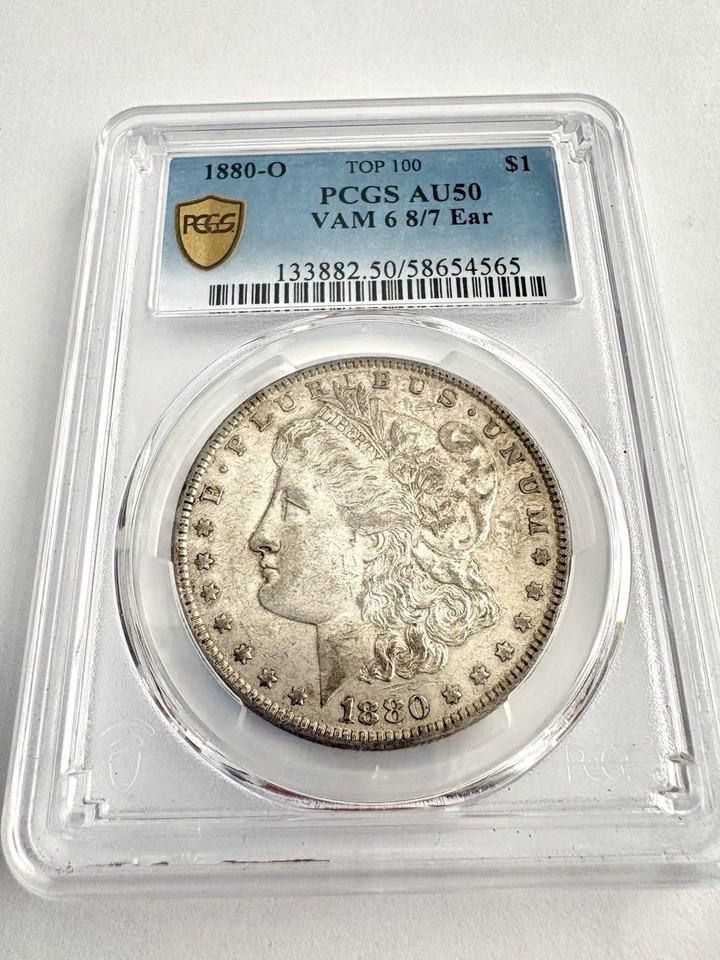 1880 O $1 Morgan Silver Dollar VAM 6 8/7 Ear. TOP 100 👈PCGS GOLD SHIELD ...