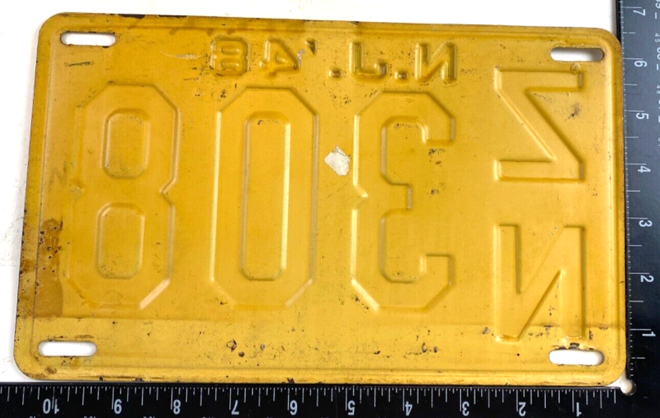 Vintage New Jersey 1948 Auto License Plate ZN 308 Man Cave Garage Wall ...