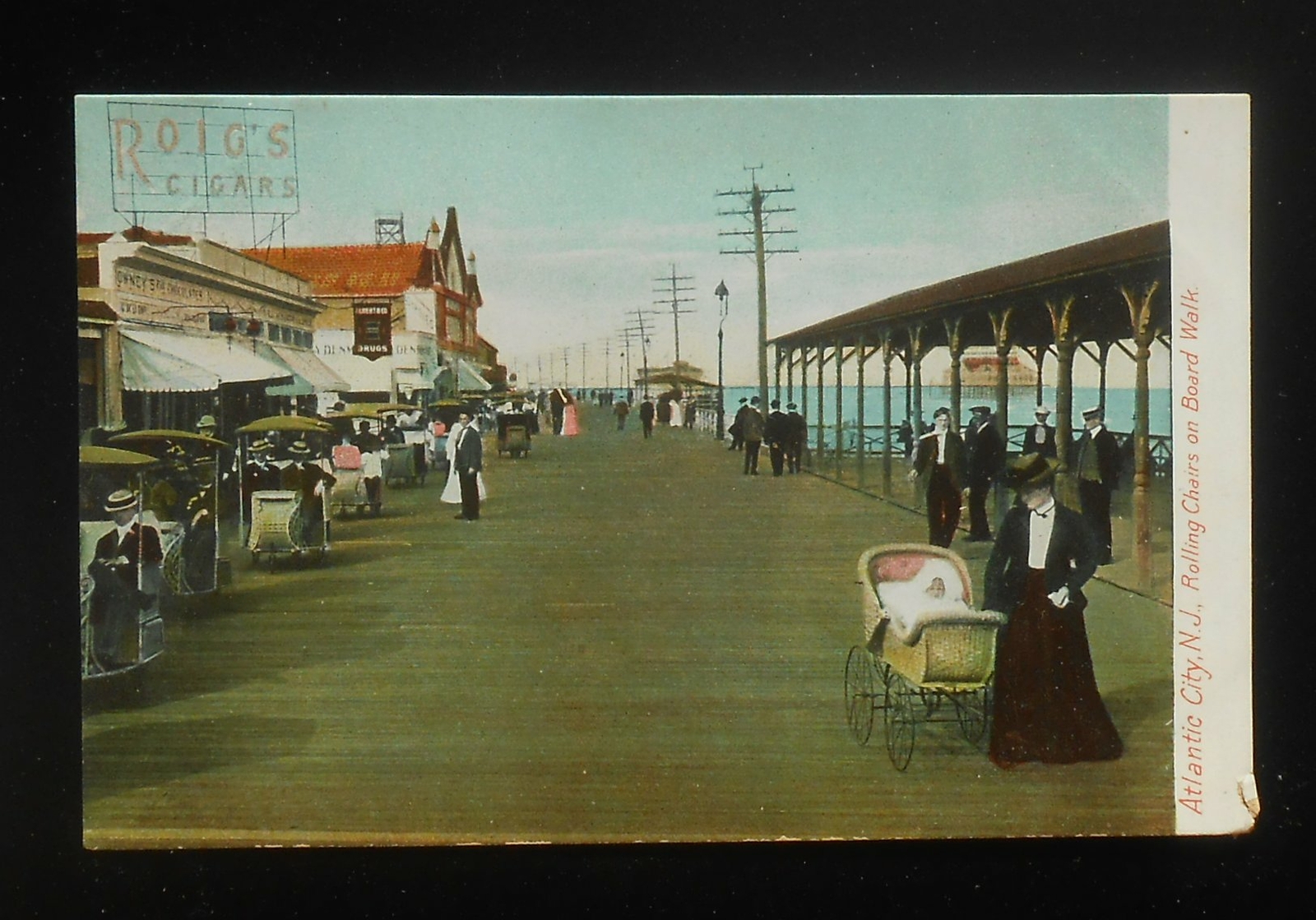 1900s Rolling Chairs on Boardwalk Roig's Cigars Sign Baby Buggy ...