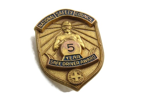 National Safety Council 5 Year Safe Driver Award Screw Back Pin Gold ...