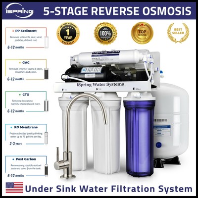iSpring RCC7P 5-Stage 75GPD Reverse Osmosis RO Water Filter System ...