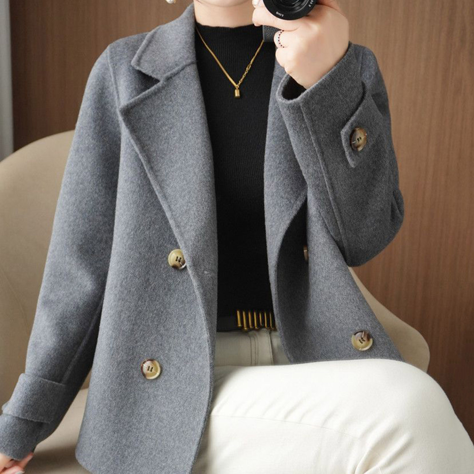 Double-breasted Placket Coat Cold Resistant Fall Jacket Stylish Women's ...