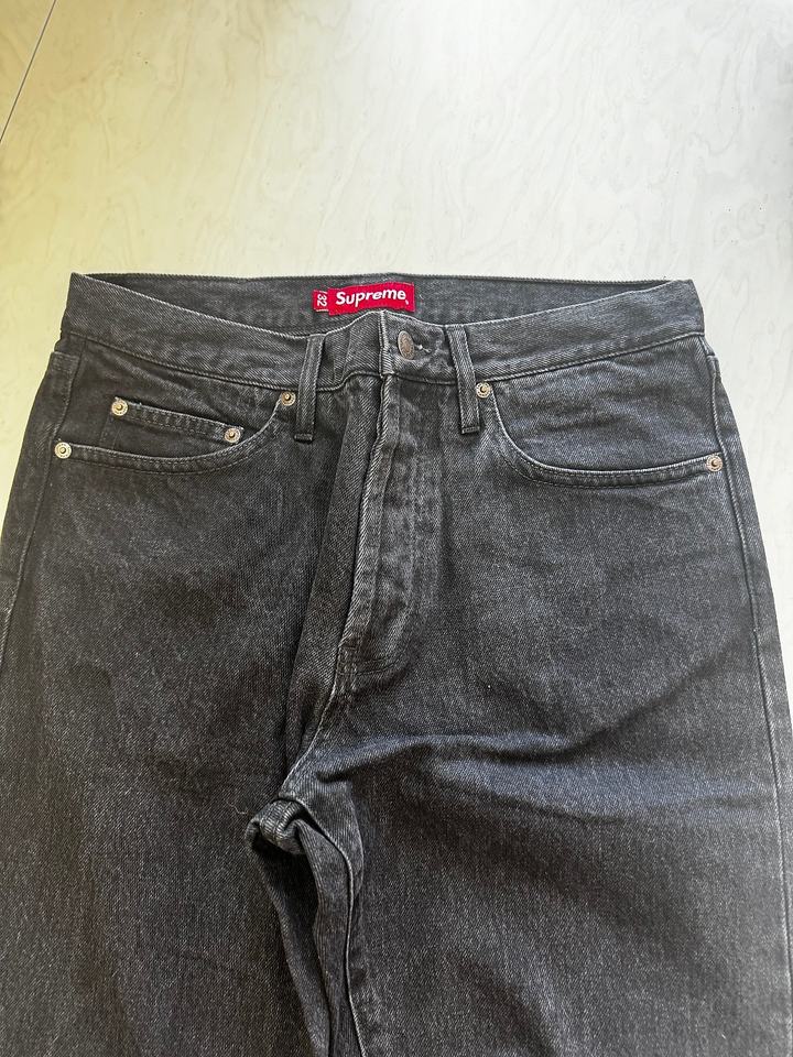 Supreme Jeans Mens 32 Black Denim Straight Leg Slim Fit Button Fly 32 W ...
