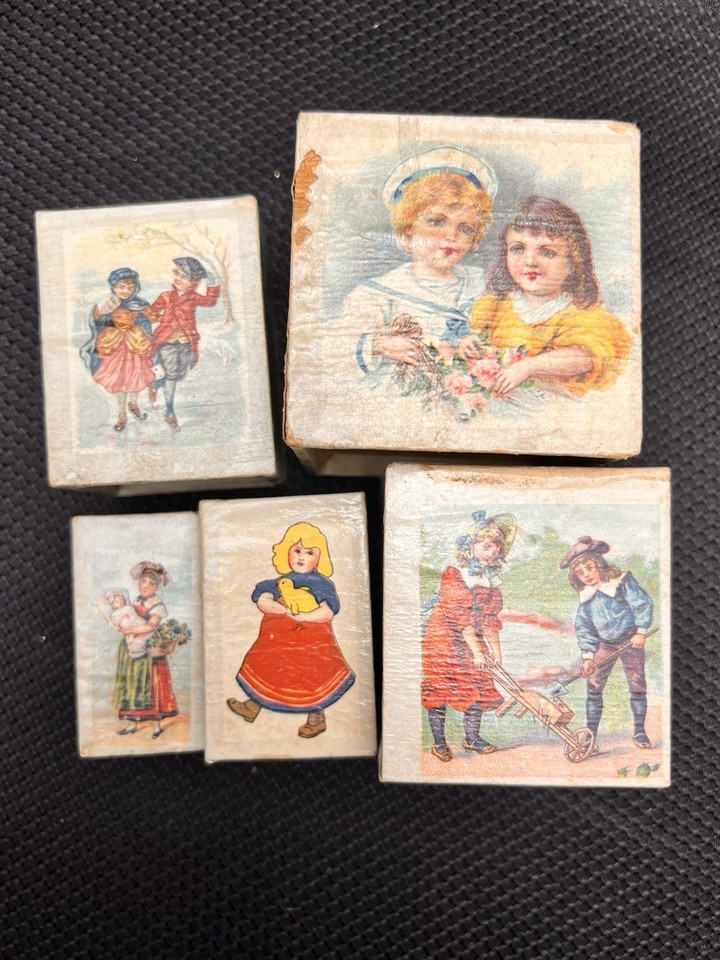 Vintage Victorian Paper & Wood Nesting Blocks Children’s Kids Alphabet ...