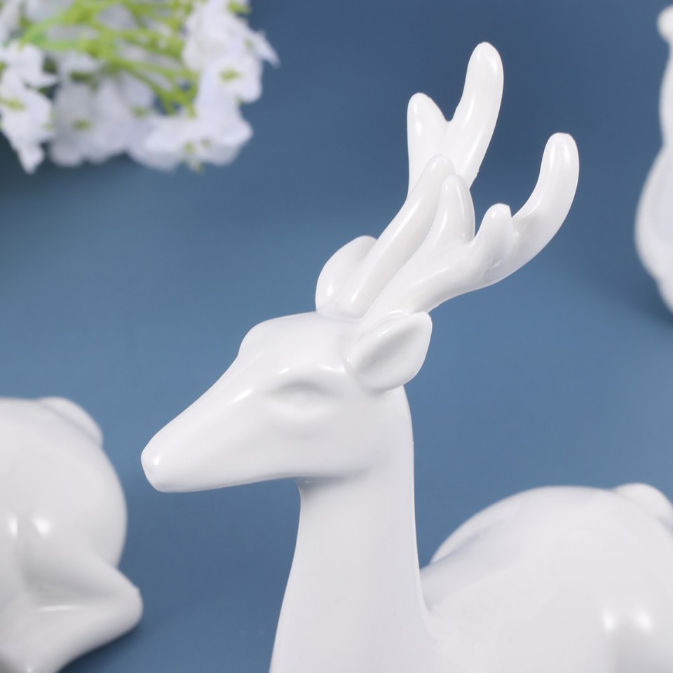 1 Pair White Ceramic Couple Deer Ornament Lifelike Decoration For Car ...